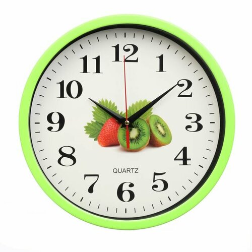 Часы настенные, форма круглая, плавный ход, d-28 см, цвет белый с зеленым