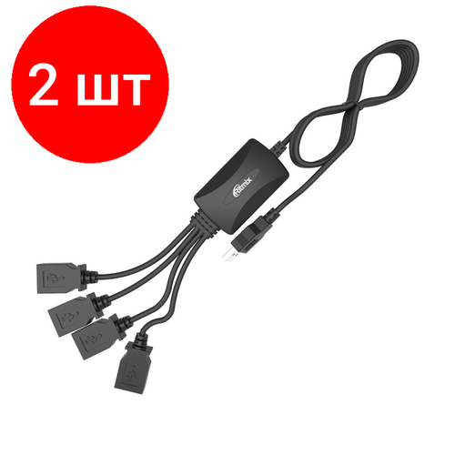 Комплект 2 штук, Разветвитель USB Ritmix CR-2405 black (USB хаб) 4 порта USB (15119259)