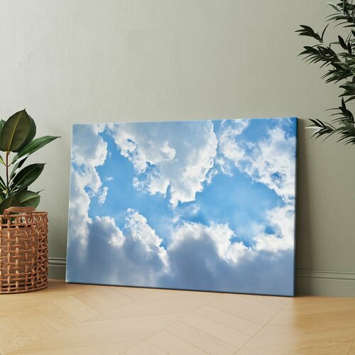 Картина на холсте (Голубое небо с белыми облаками) 20x30 см. Интерьерная, на стену.