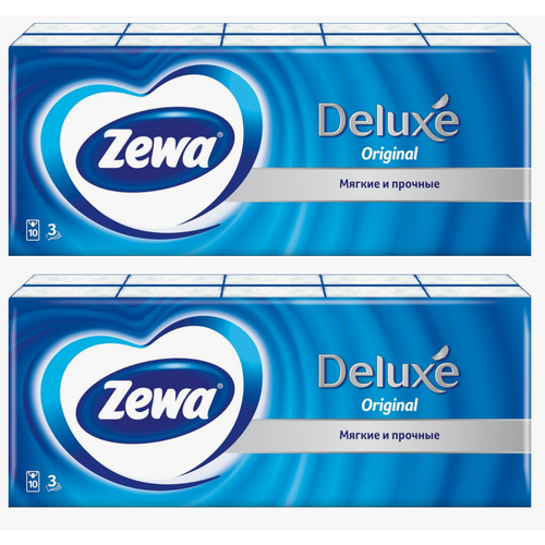 Платочки бумажные носовые Zewa, Deluxe 10 x 10 шт, 2 упаковки