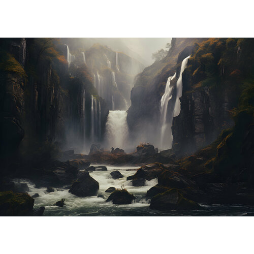 Постер - "Шумные водопады рек"на самоклеющейся / А1 / в тубусе без рамы