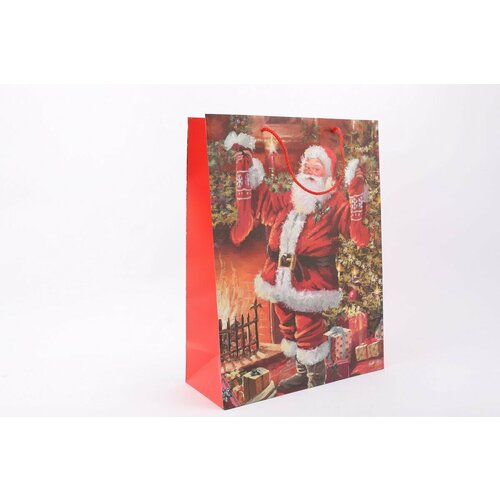 Пакет подарочный Новогодний 40*30*12cm 8829L Дед Мороз с рождественскими носочками