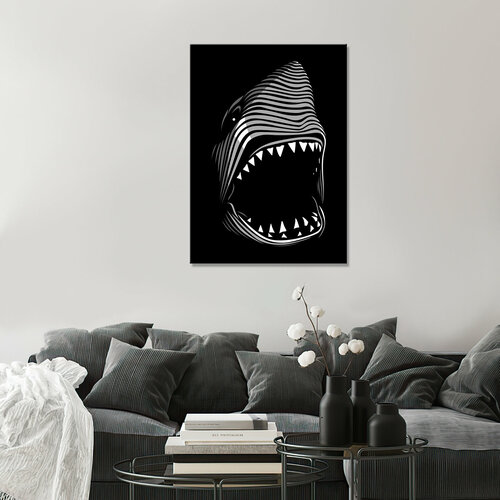 Интерьерная картина на холсте - Акула чёткие графичные линии чёрный фон 60х80