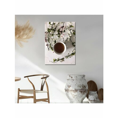 Картина на холсте с подрамником Чай веточка вишни 40х60