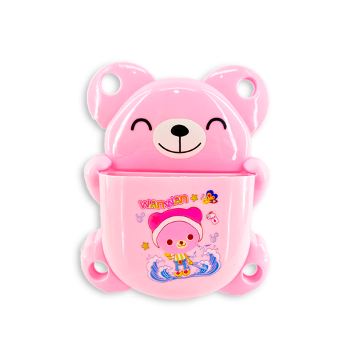 Держатель для зубных щеток настенный "Мишка", розовый / Стакан для ванной комнаты
