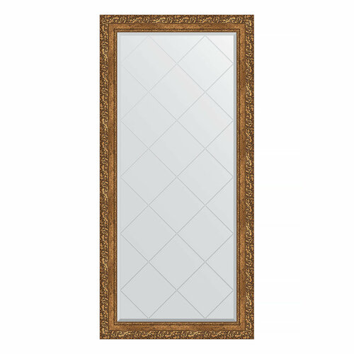 Зеркало настенное с гравировкой EVOFORM в багетной раме виньетка бронзовая, 75х157 см, для гостиной, прихожей, спальни и ванной комнаты, BY 4271