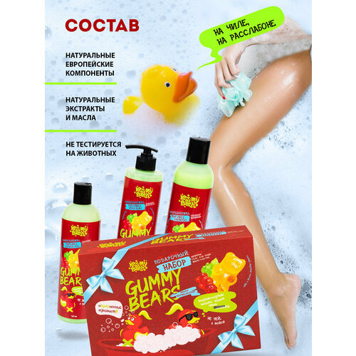 Подарочный набор профессиональной парфюмированной косметики для ухода за телом и волосами с ароматом Мармеладные Мишки от Kiss My Bath, 3в1