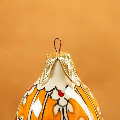 Игрушка ёлочная Риштанская керамика "Колокольчик", 7 см, оранжевая (комплект из 3 шт)