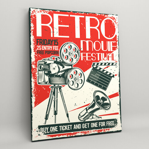 Картина на холсте (интерьерный постер) "Ретро фильмы" винтаж, с деревянным подрамником, размер 45x60 см
