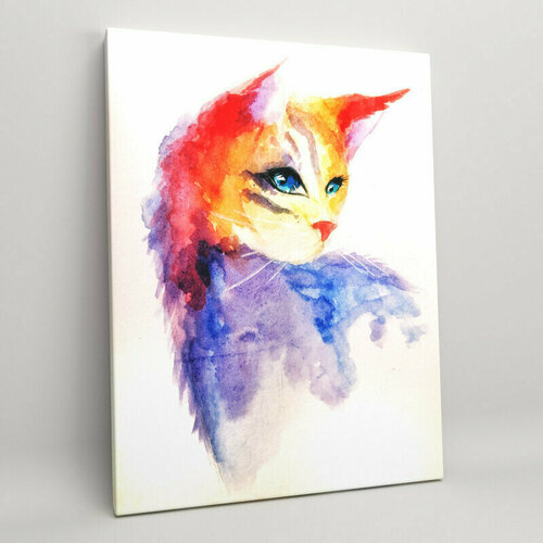 Картина на холсте (интерьерный постер) "Акварельный кот", с деревянным подрамником, размер 45x60 см