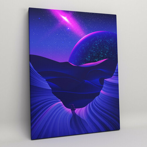 Картина на холсте (интерьерный постер) "Ночь на Сатурне №2" космос, фантастика, с деревянным подрамником, размер 45x60 см