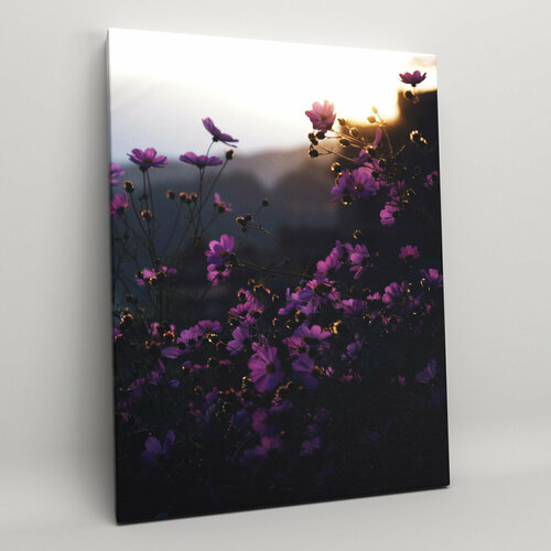 Картина на холсте (интерьерный постер) "Полевые фиолетовые цветы" в скандинавском стиле, с деревянным подрамником, размер 30х40 см