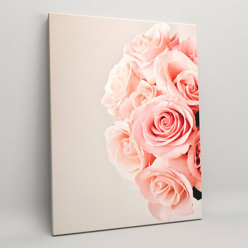 Картина на холсте (интерьерный постер) "Нежный букет роз", с деревянным подрамником, размер 45x60 см