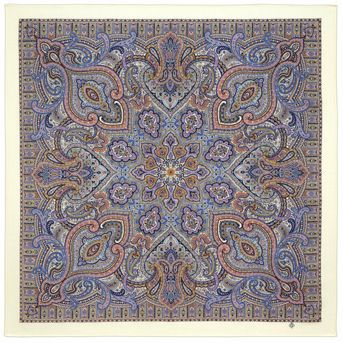 Платок Павловопосадская платочная мануфактура,125х125 см, синий, розовый
