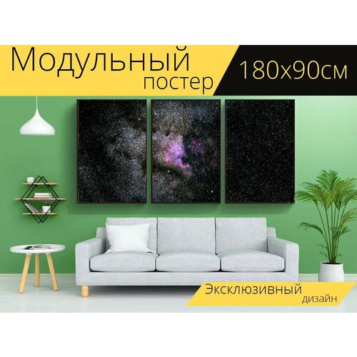 Модульный постер "Млечный путь, звездное небо, звезды" 180 x 90 см. для интерьера