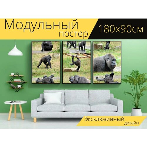 Модульный постер "Обезьяна, горилла, коллаж" 180 x 90 см. для интерьера