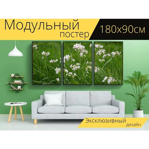 Модульный постер "Хит орхидея, светлофиолетовый, луг" 180 x 90 см. для интерьера