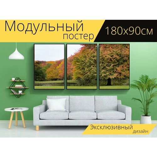 Модульный постер "Парк, листва, деревья" 180 x 90 см. для интерьера