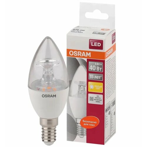Лампочка светодиодная OSRAM Свеча B E14 5Вт 220В 470Лм 2700К Теплый белый, упаковка 1шт