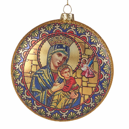 Goodwill Стеклянная елочная игрушка-медальон Дева Мария с Иисусом 10 см, подвеска YA 92414