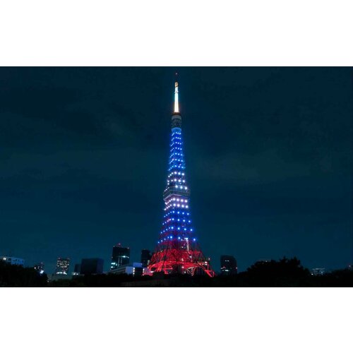 Картина на холсте 60x110 LinxOne "Подсветка, огни города, Токио" интерьерная для дома / на стену / на кухню / с подрамником