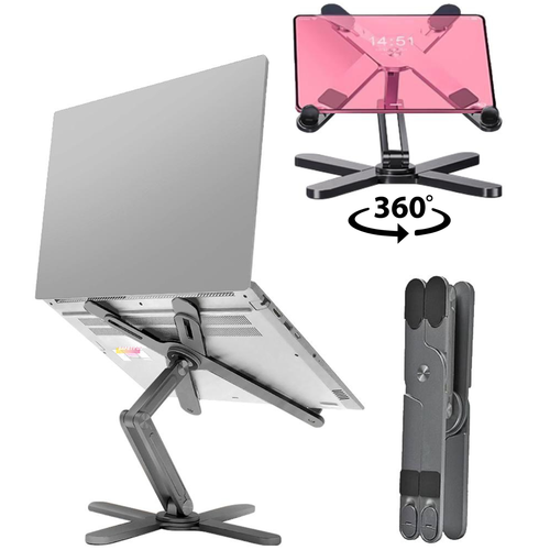 Подставка для ноутбука и планшета Safety DJ складная алюминиевая с вращением на 360 градусов, регулировкой высоты и угла наклона (тёмно-серая)