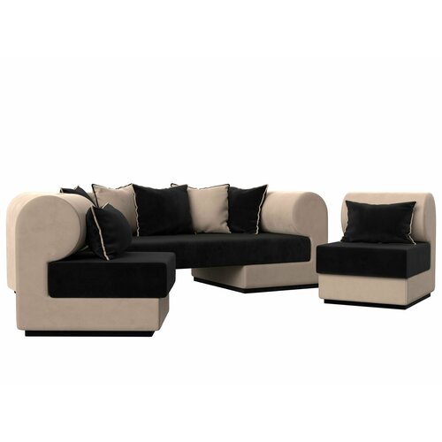 Набор Кипр-3 (диван, 2 кресла), Велюр черный и бежевый