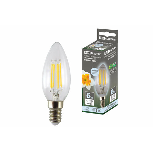 Лампа светодиодная "Филамент" С37-6 Вт-230 В-4000 К–E14 TDM 10 шт
