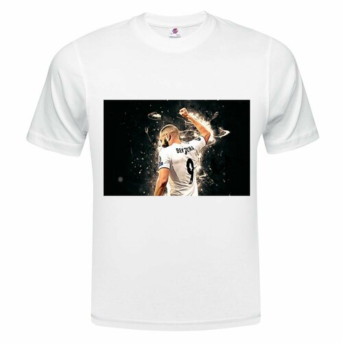 Футболка  Детская футболка ONEQ 158 (13-14) размер с принтом Карим Бензема, белая, размер 13-14, белый