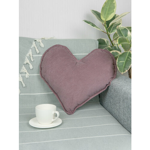 Подушка декоративная Сердце (сердечко) велюр, 45х45, цвет пастельно-фиолетовый
