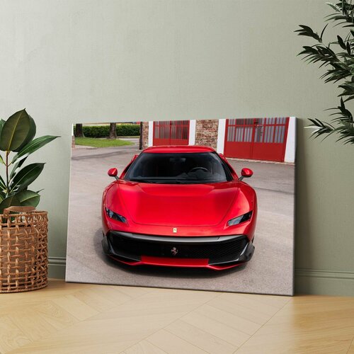 Картина на холсте (Феррари 488 красный автомобиль) 40x60 см. Интерьерная, на стену.