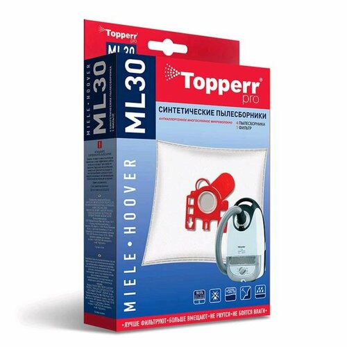 Синтетический пылесборник Topperr ML 30 для пылесосов Miele, Hoover, 4 шт. + 1 фильтр (комплект из 3 шт)