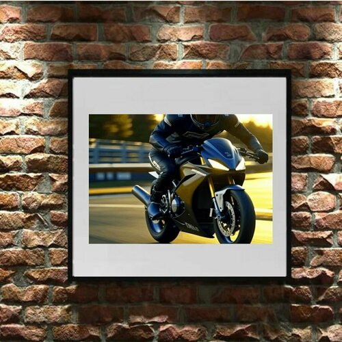 Постер "Мотоциклист на байке" Cool Eshe из коллекции "Интерьеры на любой вкус", А4 (29,7 х 21 см)