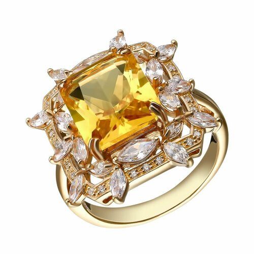 Перстень UVI, серебро, 925 проба, золочение, цитрин, фианит, размер 18, бесцветный, желтый