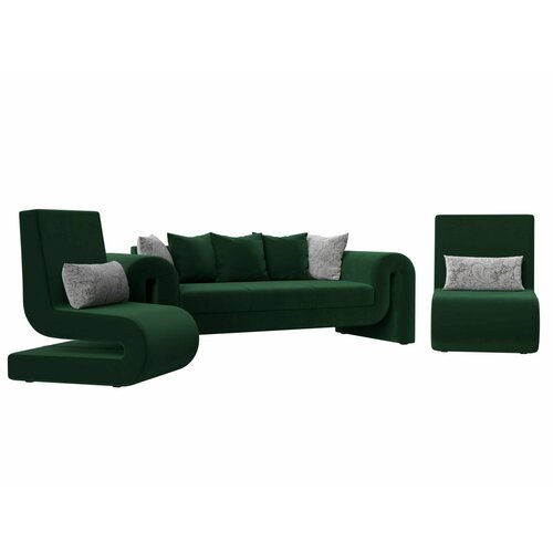 Набор Лига Диванов Волна-1 (диван, 2 кресла) Велюр Зеленый
