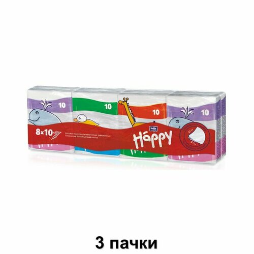 BELLA Платочки носовые Baby Звери трехслойные, 80 шт, 3 пачки
