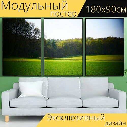 Модульный постер "Поля, трава, деревья" 180 x 90 см. для интерьера