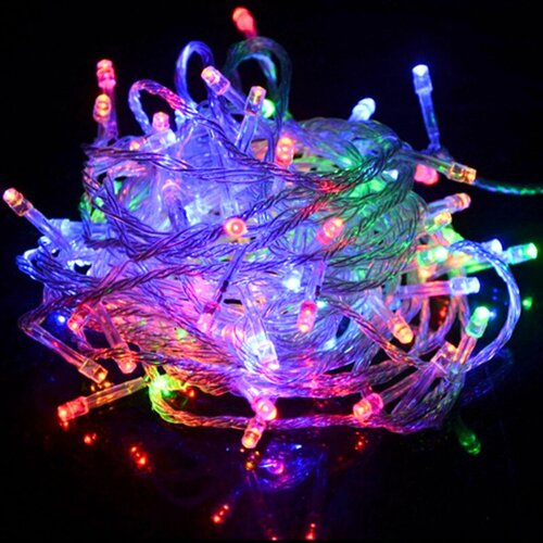 Гирлянда светодиодная новогодняя на елку Разноцветная, нить 9 метров, прозрачный провод