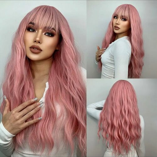 Женский длинный розовый парик