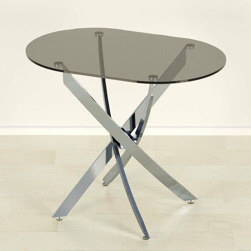 Стеклянный стол овальный Рим-23 серый/хром (1000х700)