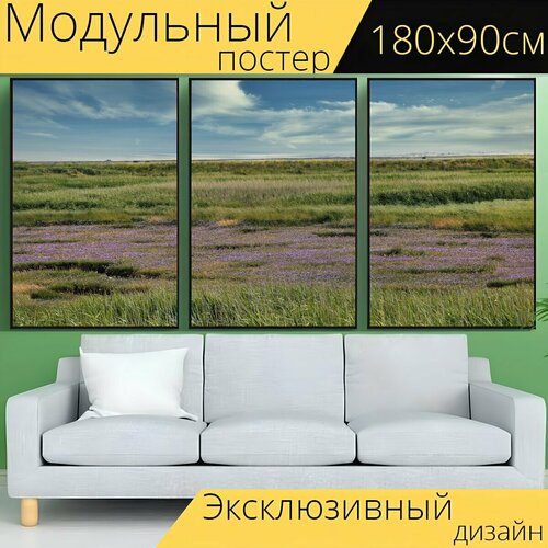 Модульный постер "Луг, трава, пейзаж" 180 x 90 см. для интерьера