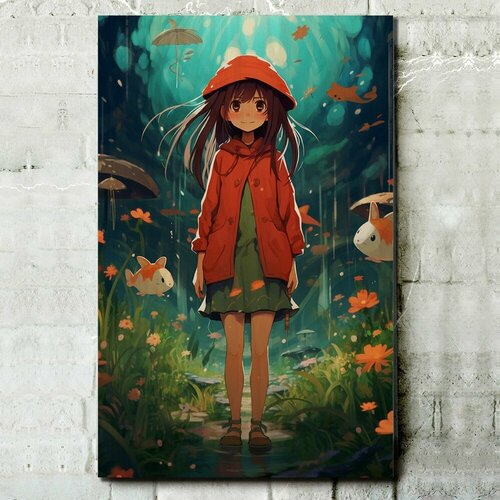 Картина интерьерная на дереве аниме в стилистике Миядзаки (Девочка под водой) - 13548 В