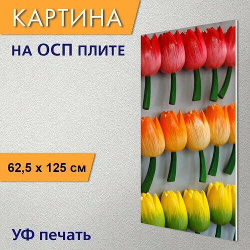 Вертикальная картина на ОСП "Вложение, холодильник, магнит" 62x125 см. для интерьериа