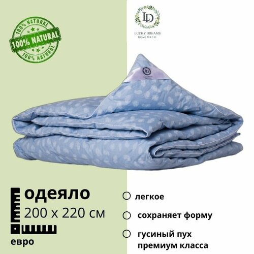 Спите в зимнем блаженстве с нашим стеганым евроодеялом (200x220) - 100% хлопок тик, пуховое одеяло из пера теплое, голубом цвете, "Мишель"