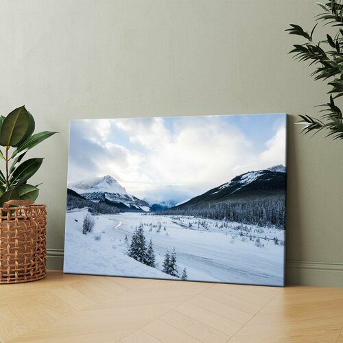 Картина на холсте (Зимние горы панорама) 60x80 см. Интерьерная, на стену.