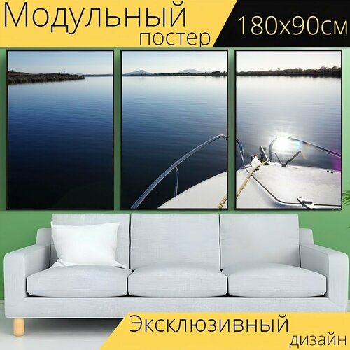 Модульный постер "Лодка, стоячая вода, лагуна" 180 x 90 см. для интерьера