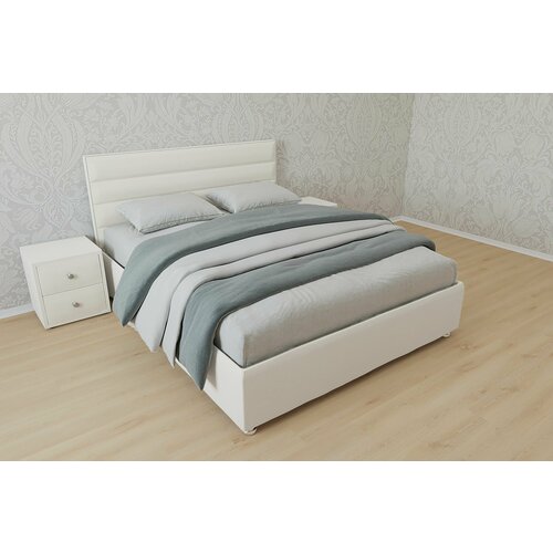 Двуспальная кровать Милан 160x200 с подъемным механизмом и с коробом для белья велюр белый без ножек