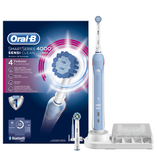 Ультразвуковая электрическая зубная щетка Oral B Pro 4000 3D Smartseries, голубой