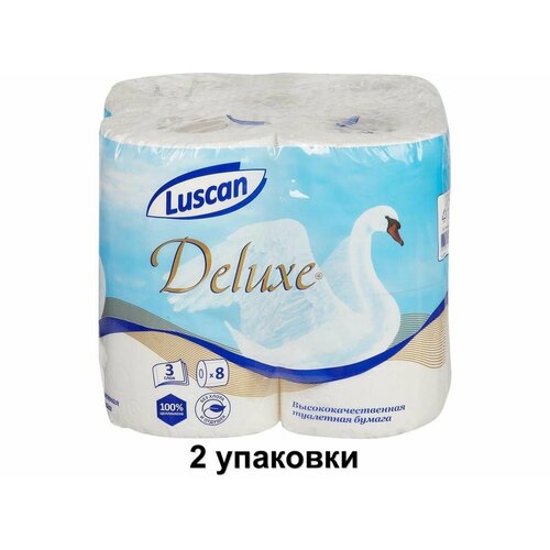 Luscan Туалетная бумага Deluxe, 3 сл, 8 рулонов, 2 уп