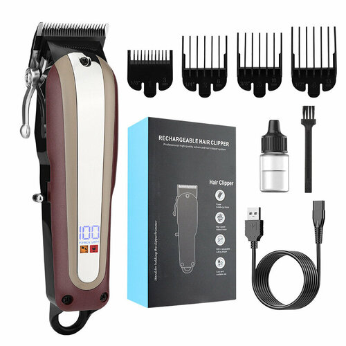 Мужская электрическая машинка для стрижки волос с ЖК-дисплеем, USB, цвет серый